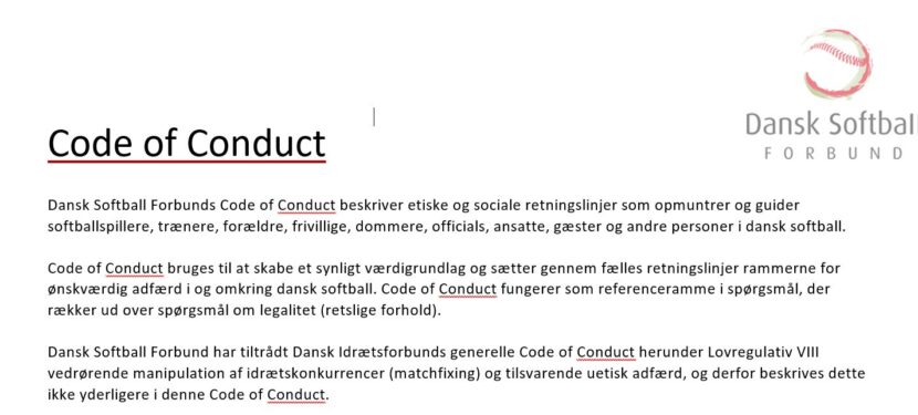 DSoF Code of Conduct – Dansk Softball Forbund
